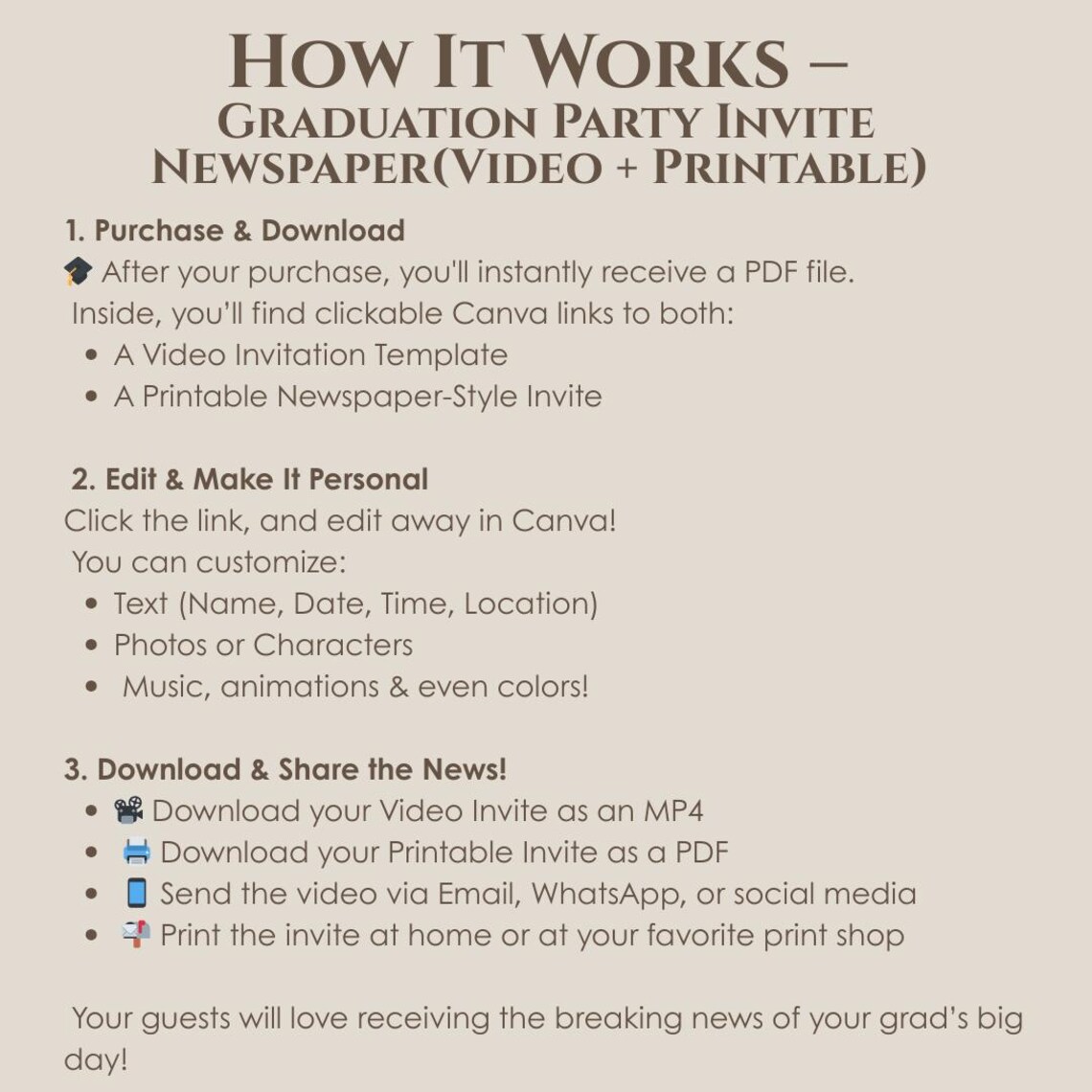 Graduation Party Invite Newspaper Template | Graduation Video ...