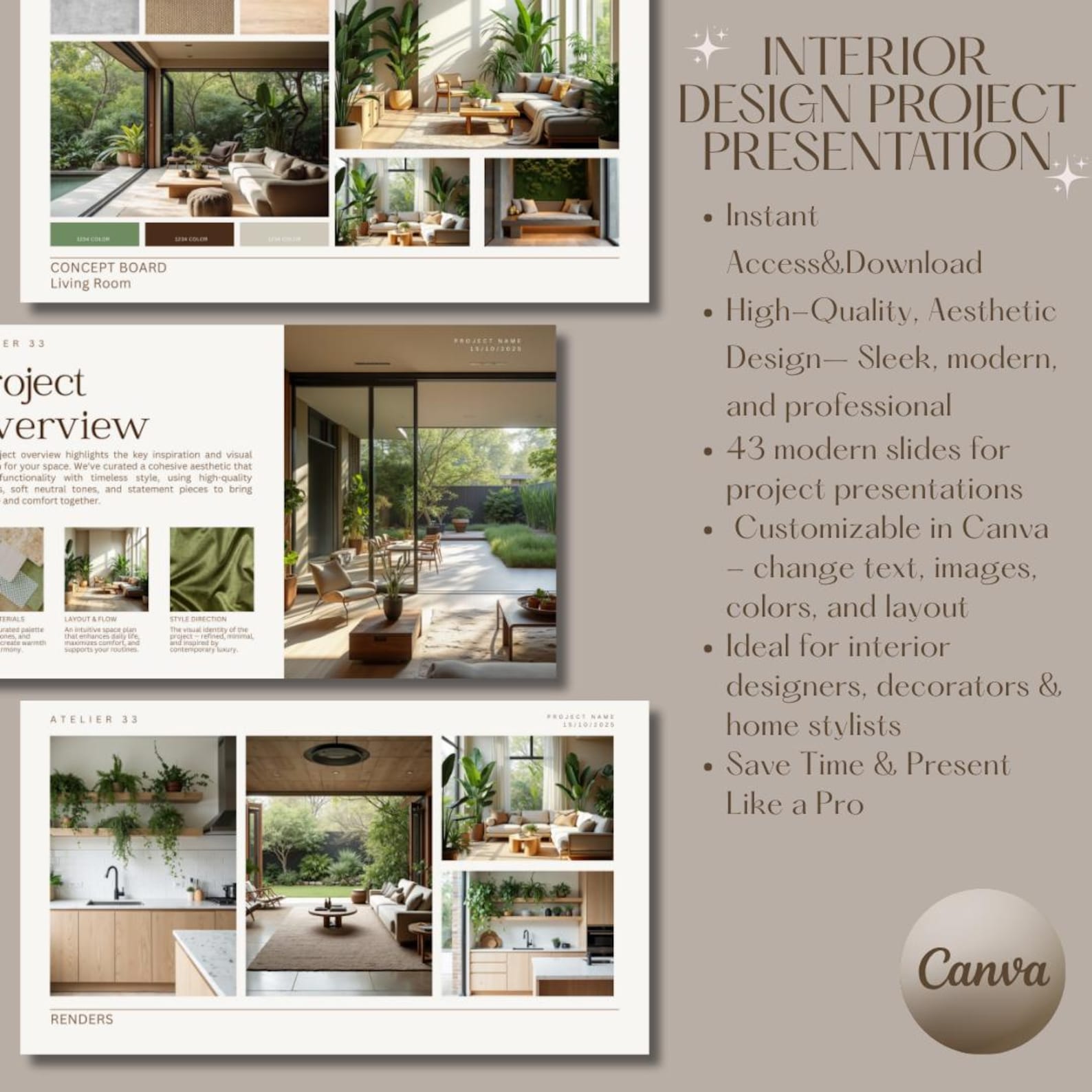 Interior Design Template Client Presentation Canva Template | Editable ...