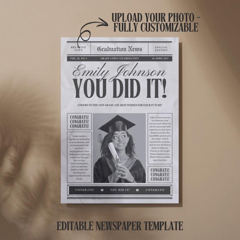 Graduation Party Invite Newspaper Template | Graduation Video ...