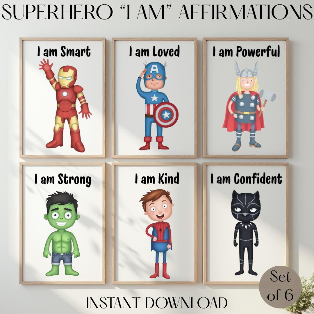Digital Superheroes 'I AM' Affirmations, Superhero PNG, Set of 6 Prints ...
