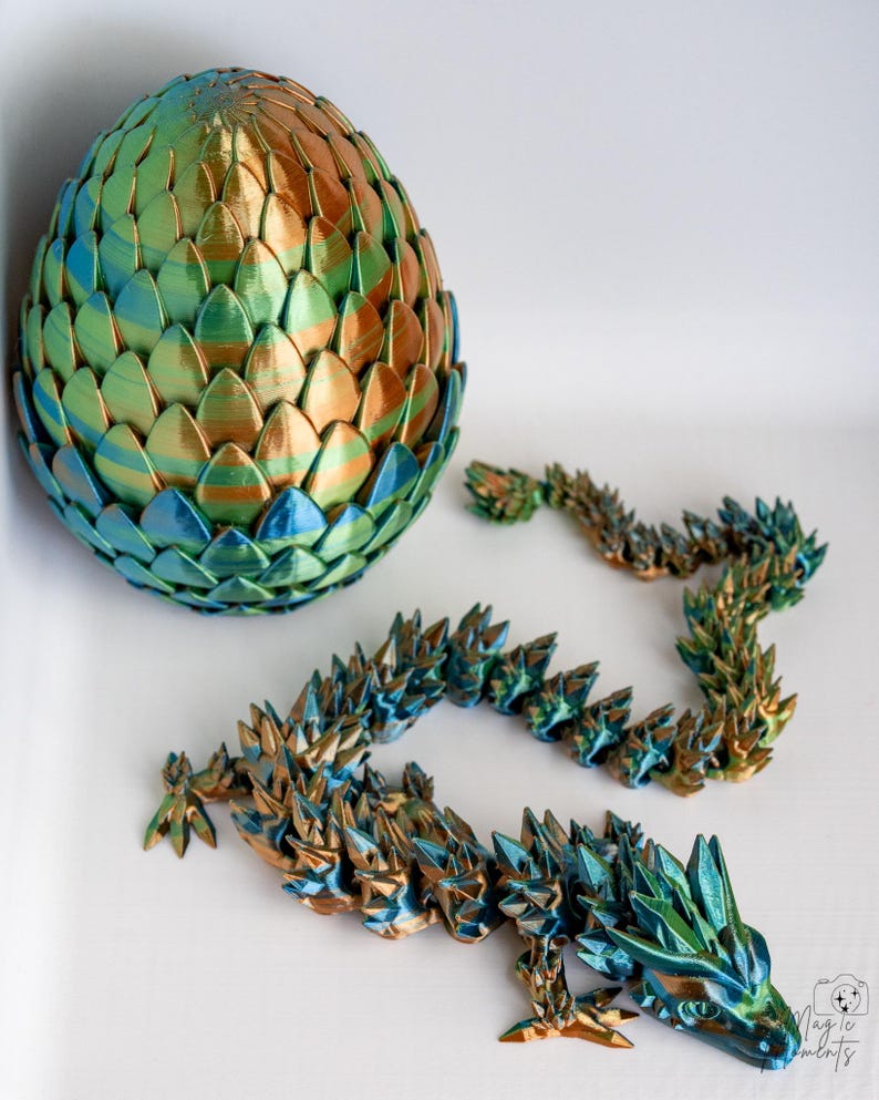 3D Printed Articulated Dragon in Egg XL – Metallic Colour Fantasy ...
