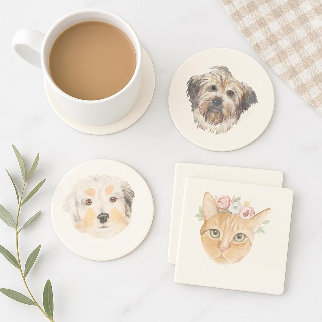 Custom Pet Coaster | Dog Cat | Pet Portrait Coaster | Personalized ...