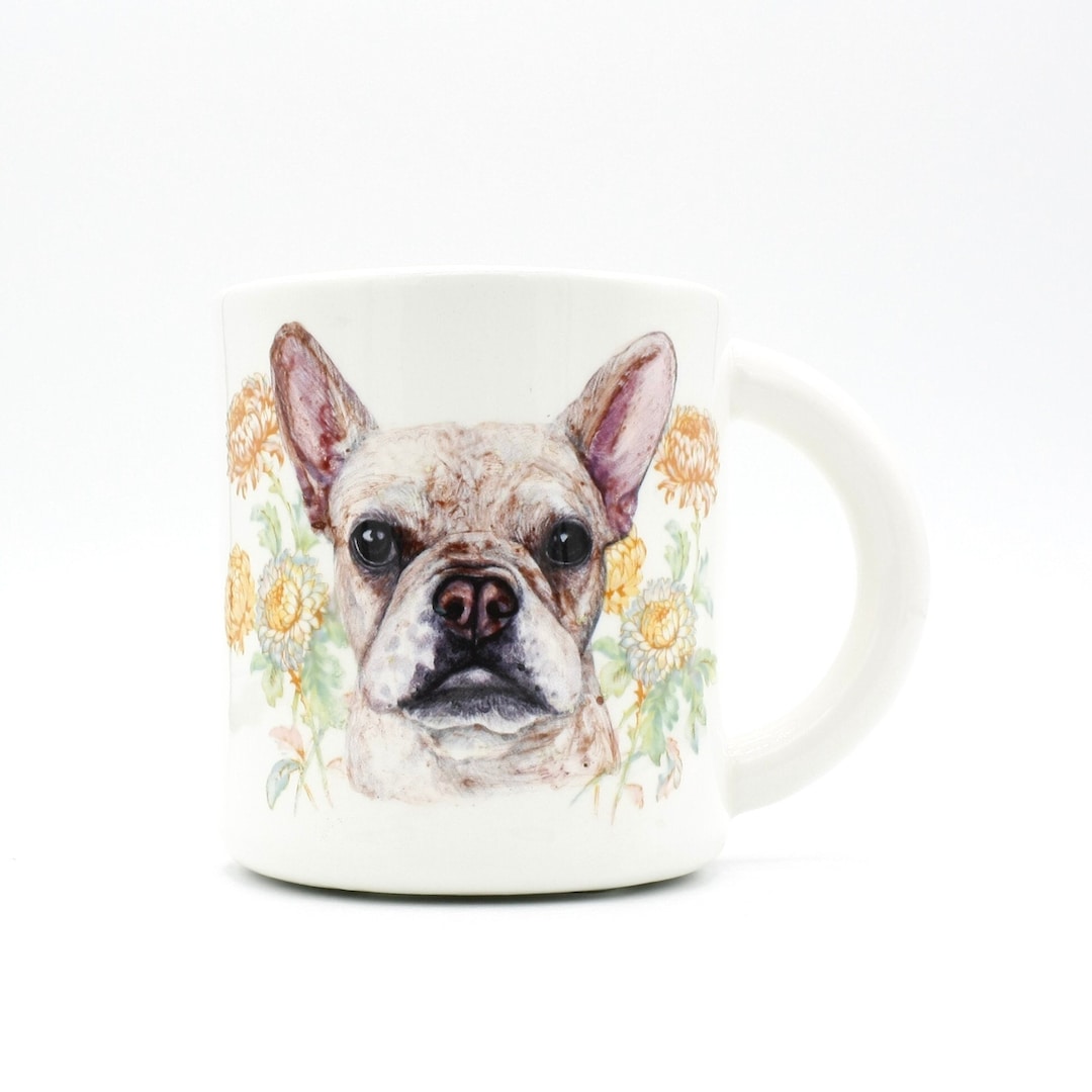 Floral Frenchie Mug, Dog Mug | Handmade Ceramic Pet Dog Portrait Mug ...