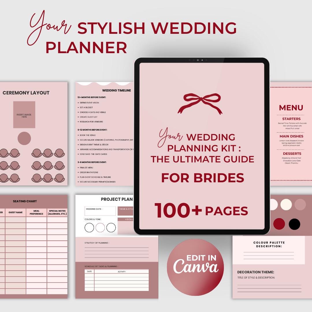 Digital Wedding Planner Template for BRIDES | Editable Bridal Organizer ...