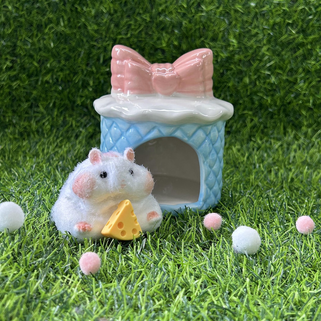 Handmade Ceramic Hamster Hideout: Pink Bow Cake, Aquarium Decor - Etsy