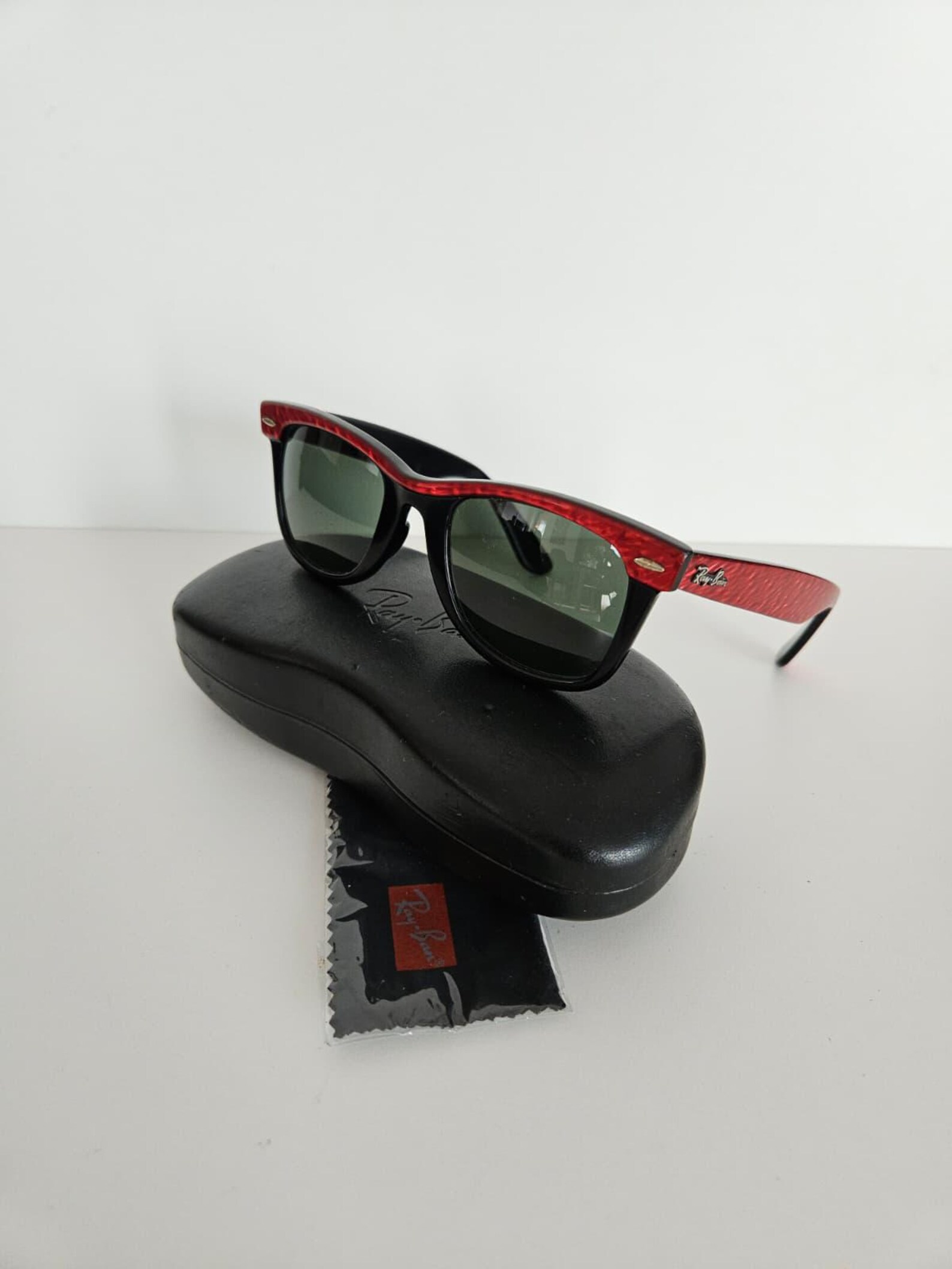 Vintage Ray-ban B&L 50mm Red Lucite Black Wayfarer Sunglasses USA 80s ...