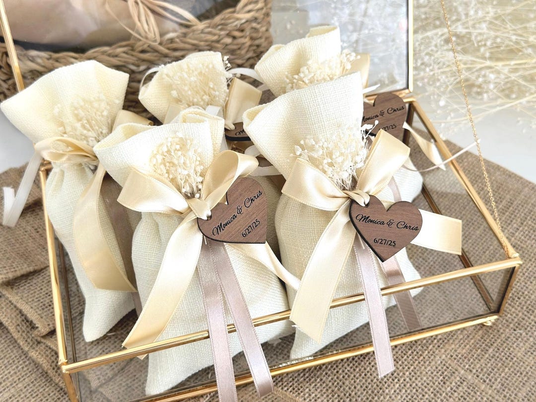 Personalized Wedding Favor Sachet Cotton, Linen Ribbon & Custom Tag - Etsy