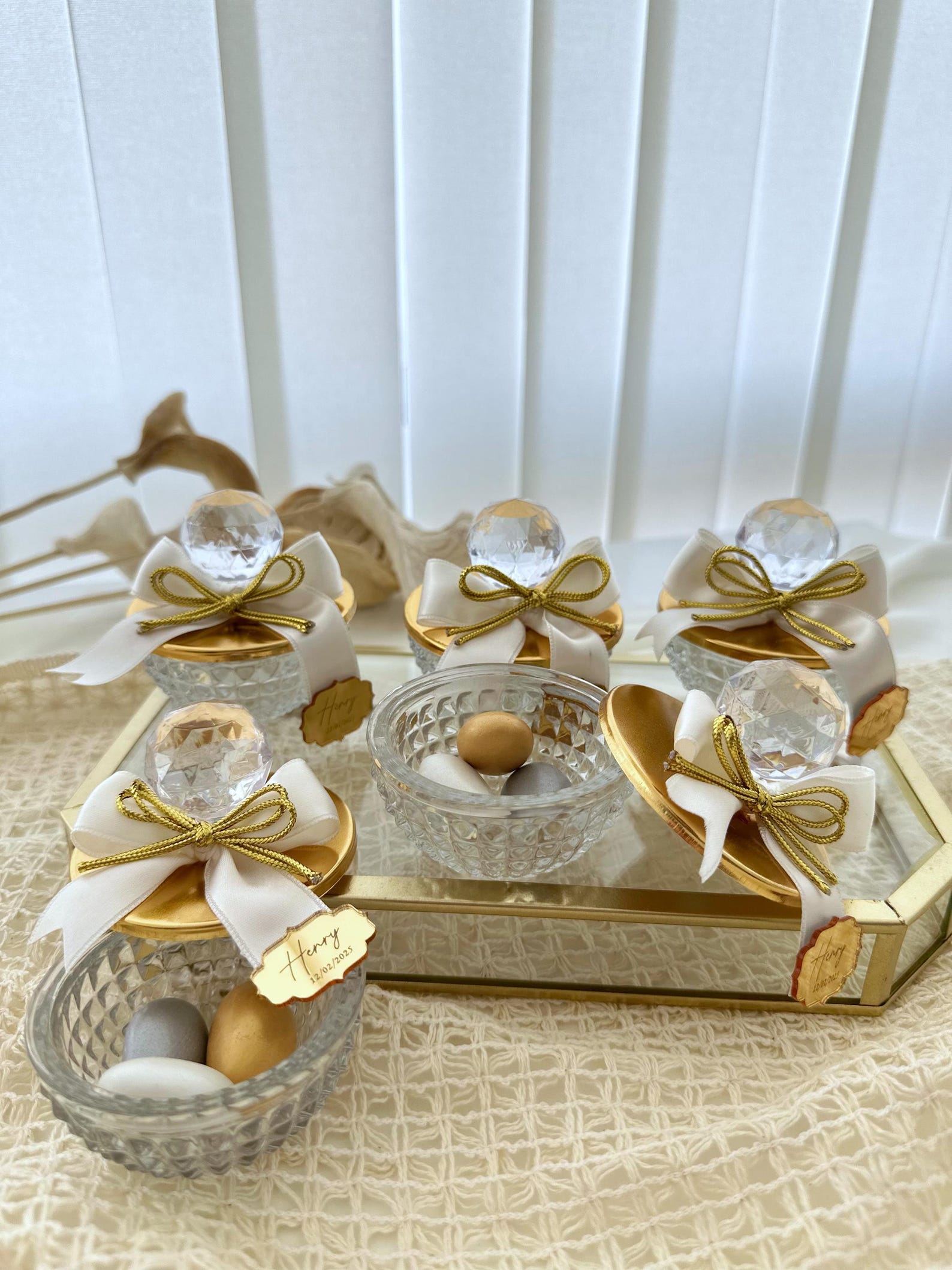 Luxury Gold Crystal Glass Wedding Favor – Personalized Mirror Tag ...
