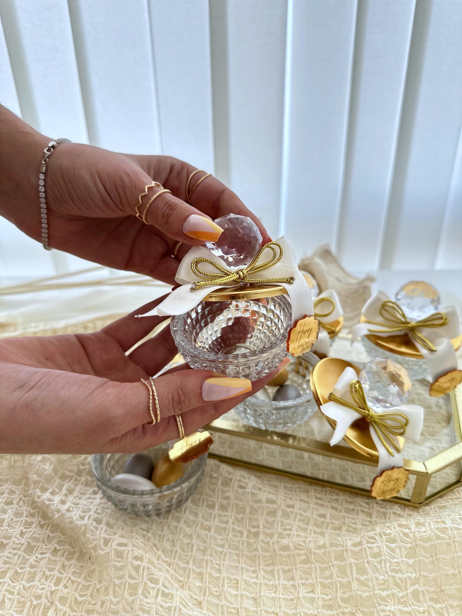 Luxury Gold Crystal Glass Wedding Favor – Personalized Mirror Tag ...