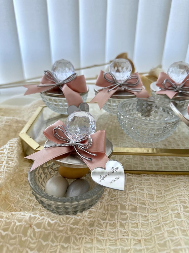Luxury Gold Crystal Glass Wedding Favor – Personalized Mirror Tag ...