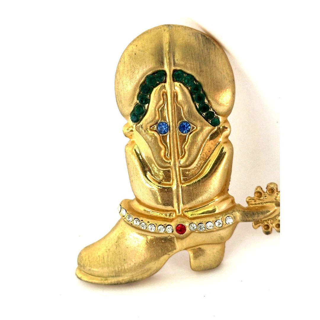 Vintage 80s Western Boot Brooch With Rhinestones - Etsy