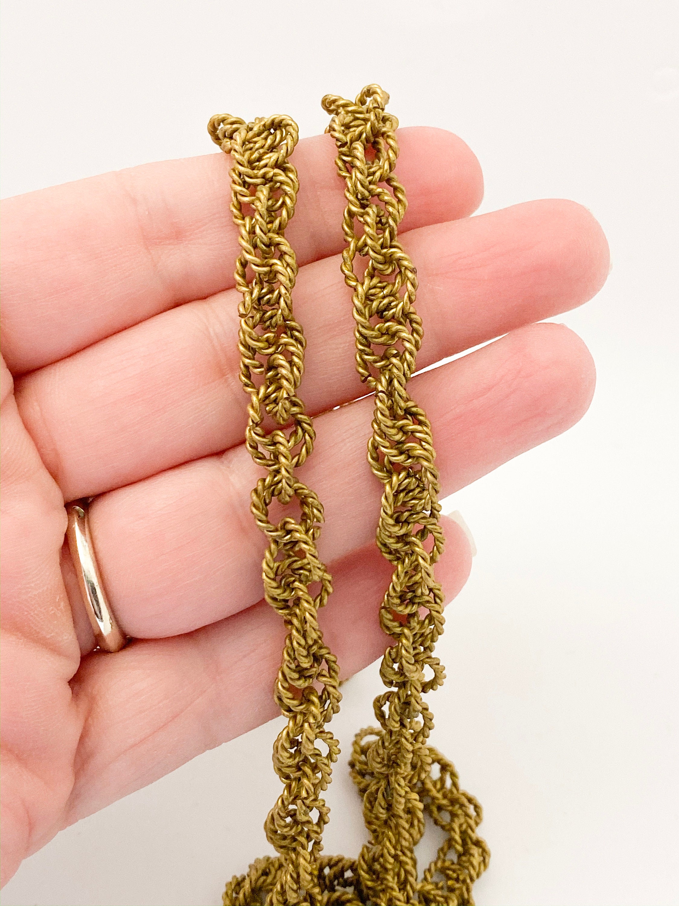 Vintage Twist Wire Chain Necklace Chainmaille Necklace Fancy Link Brass ...