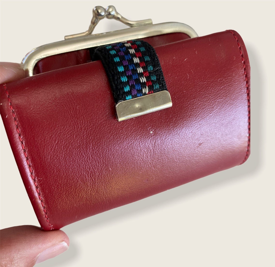 Small Red Wallet With Coin Purse - Red Vintage Wallet - Kisslock Coin ...