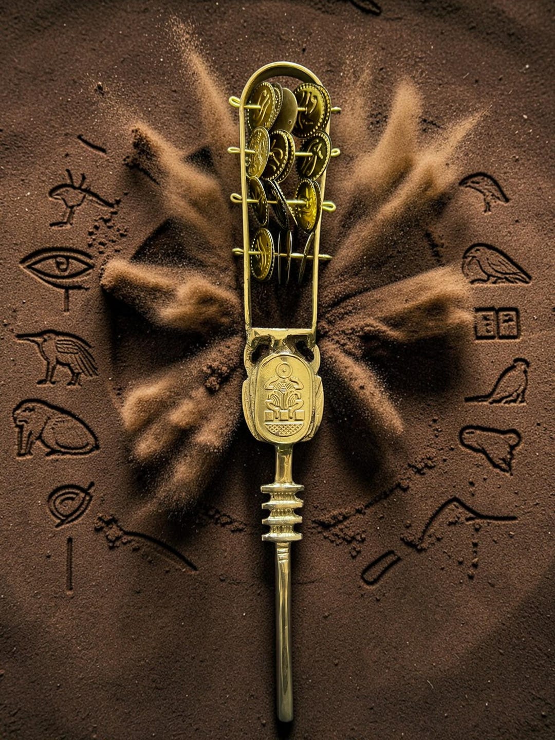 Scarab Khepri Sistrum Egyptian Brass Ritual Rattle Sacred Sound Tool ...