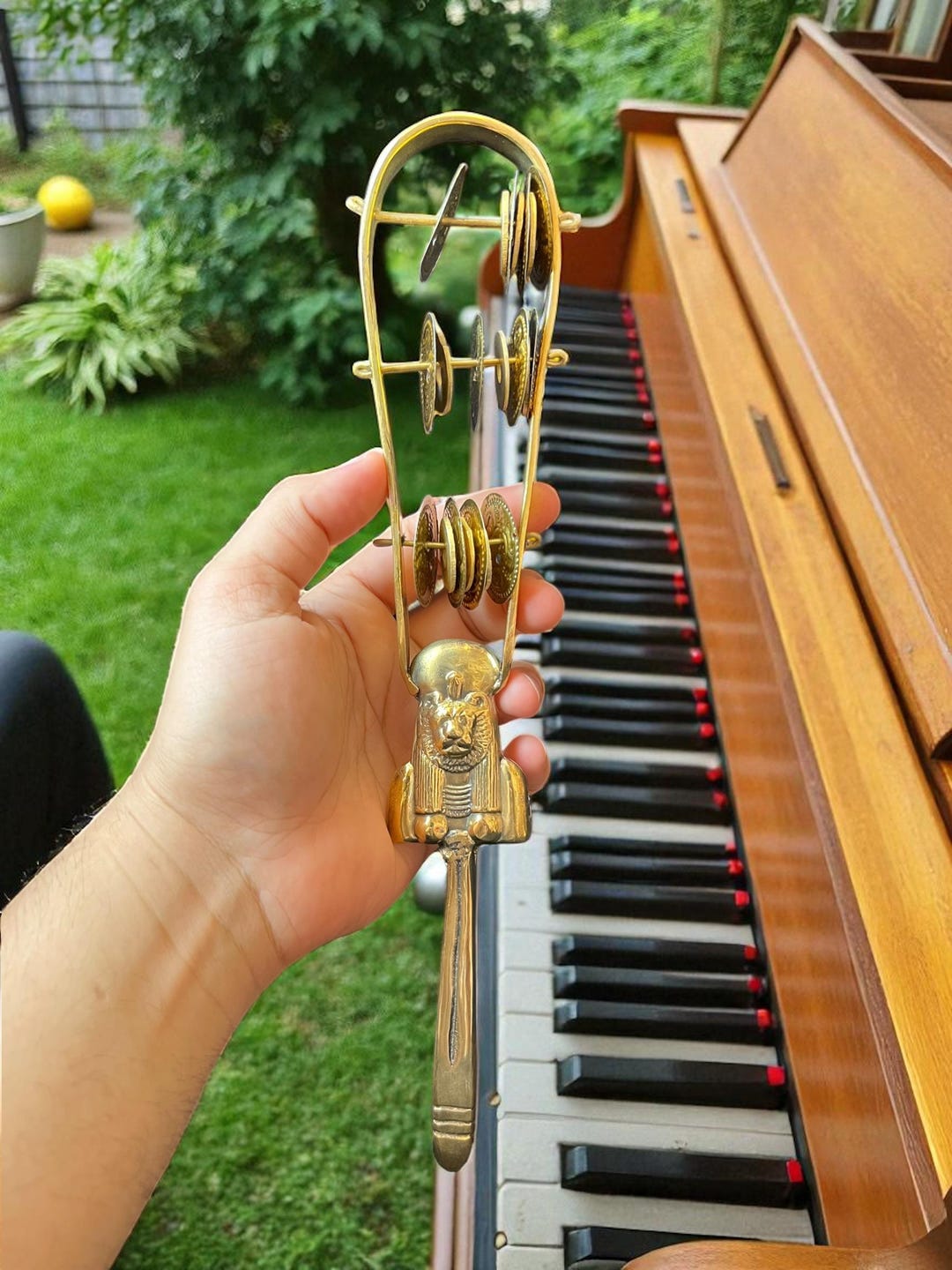 Sekhmet Brass Sistrum Egyptian Lioness Goddess Ritual Rattle for Temple ...