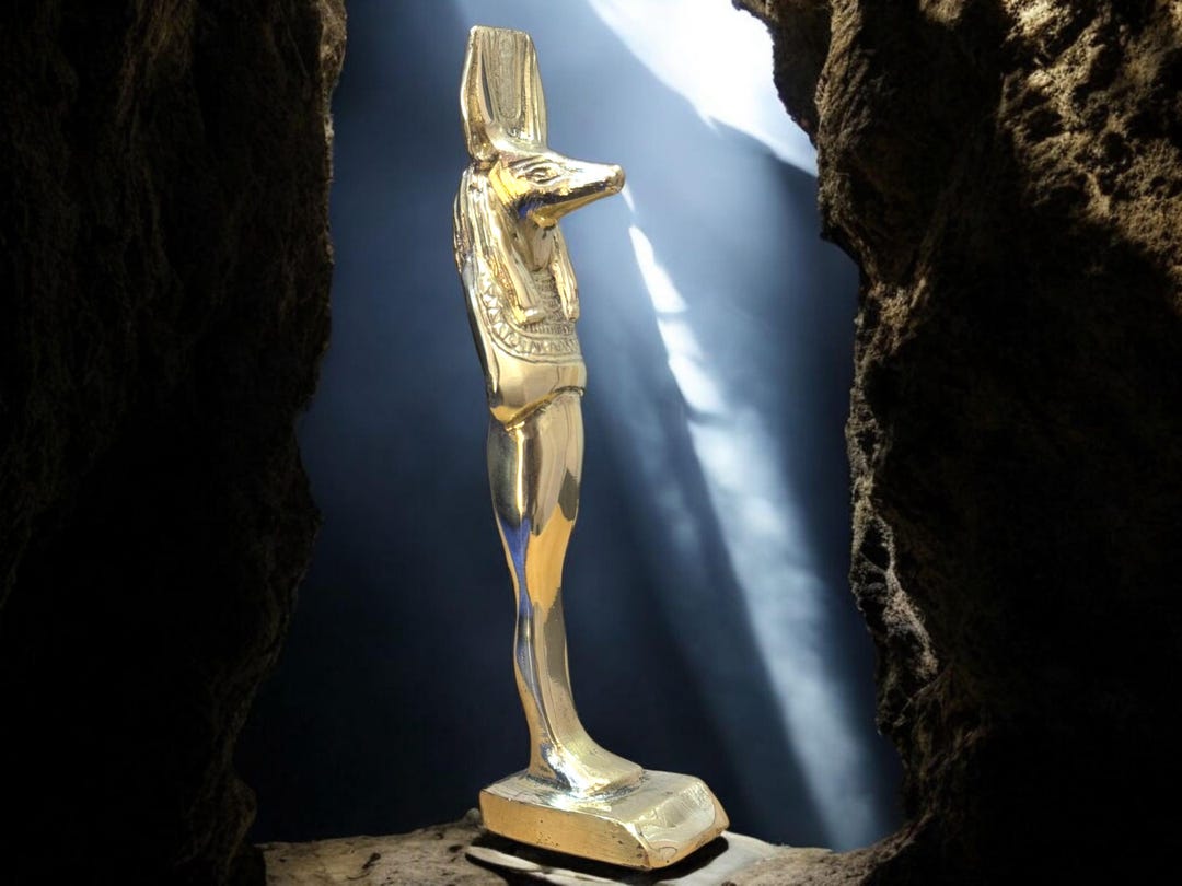 Golden Anubis Brass Statue Egyptian Jackal God of Afterlife Figurine ...