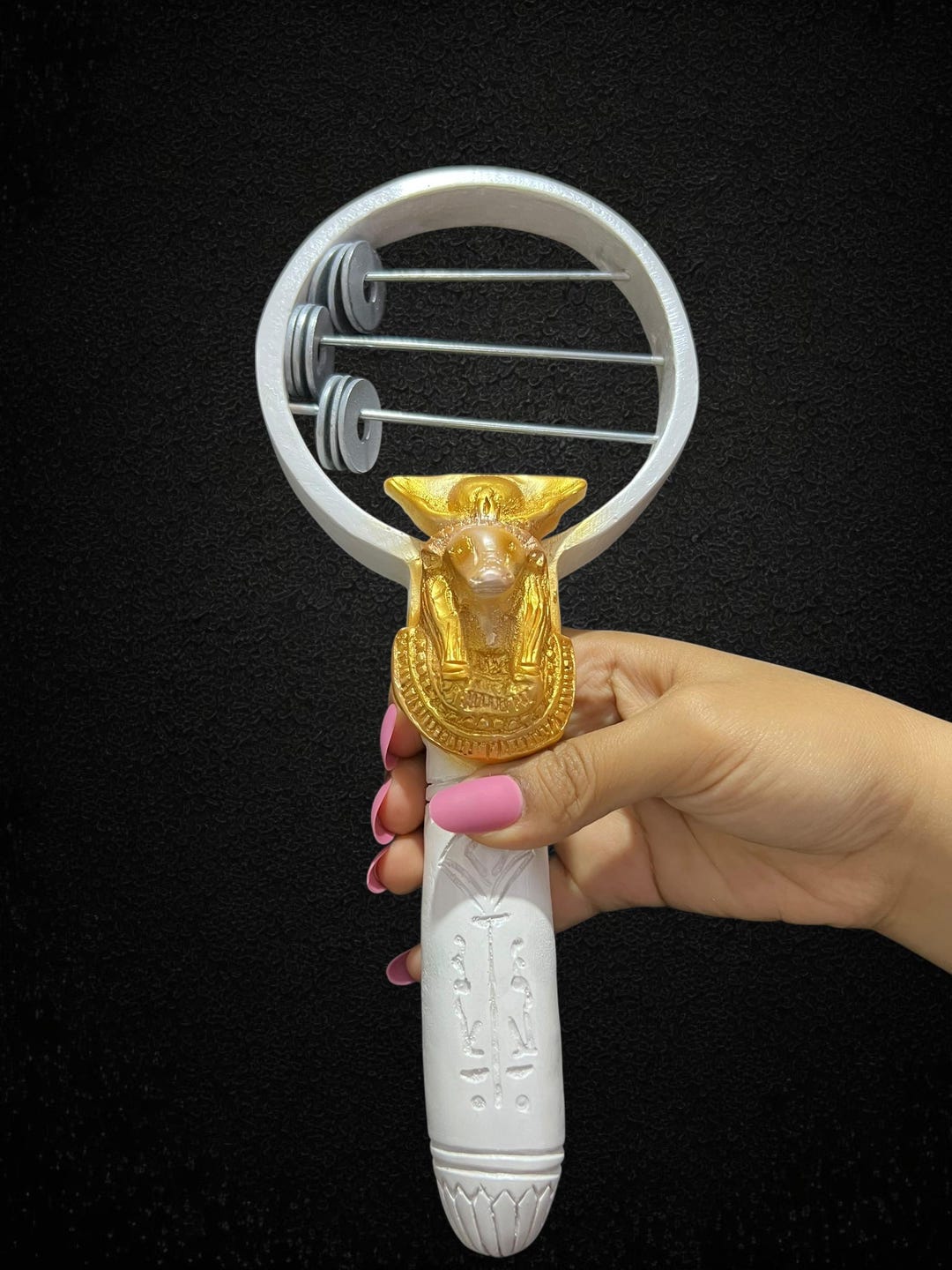 White and Gold Hathor Sistrum Egyptian Ritual Rattle Divine Feminine ...