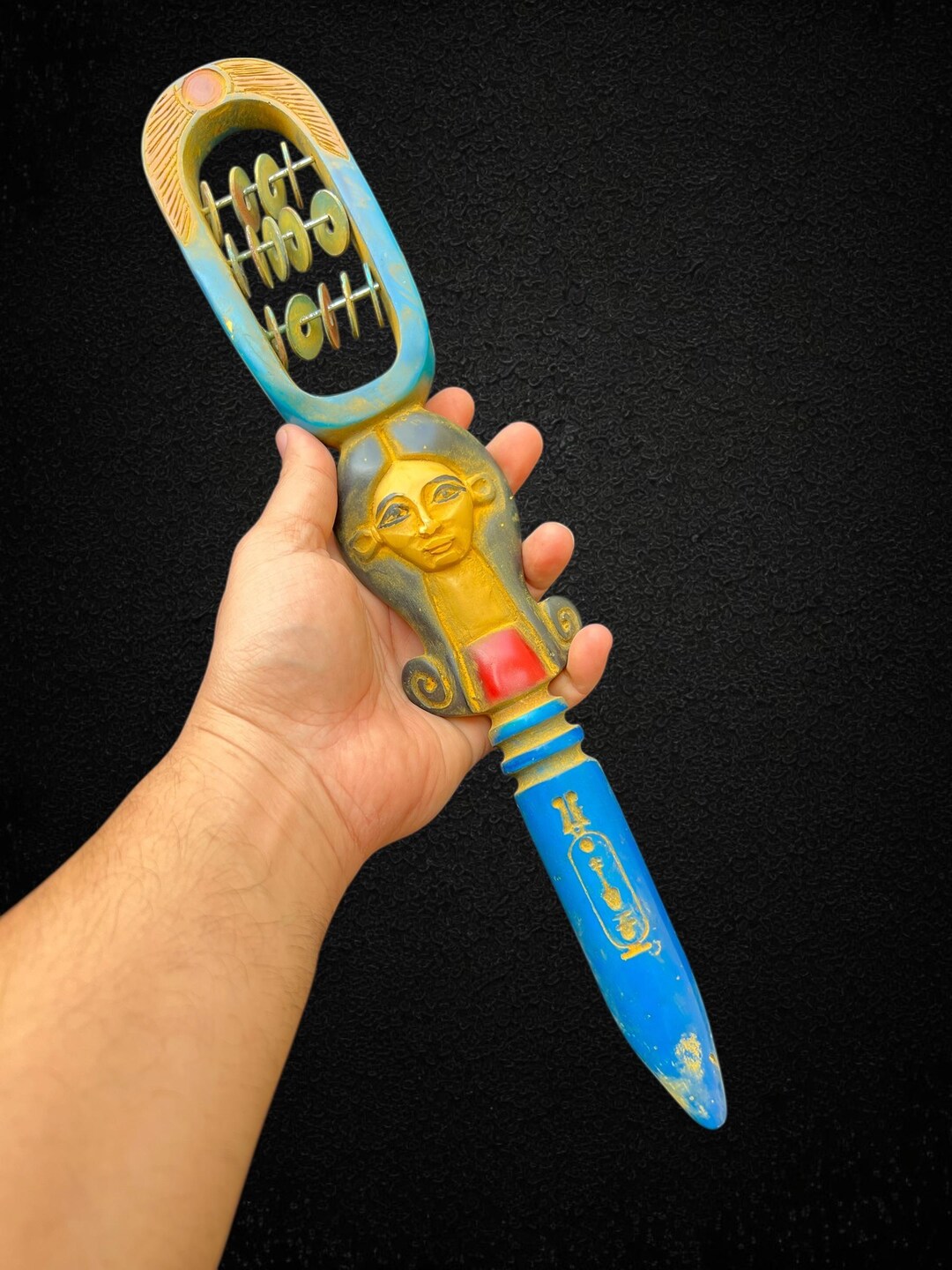 Hathor Sistrum • Blue Egyptian Ritual Rattle Made in Egypt - Etsy