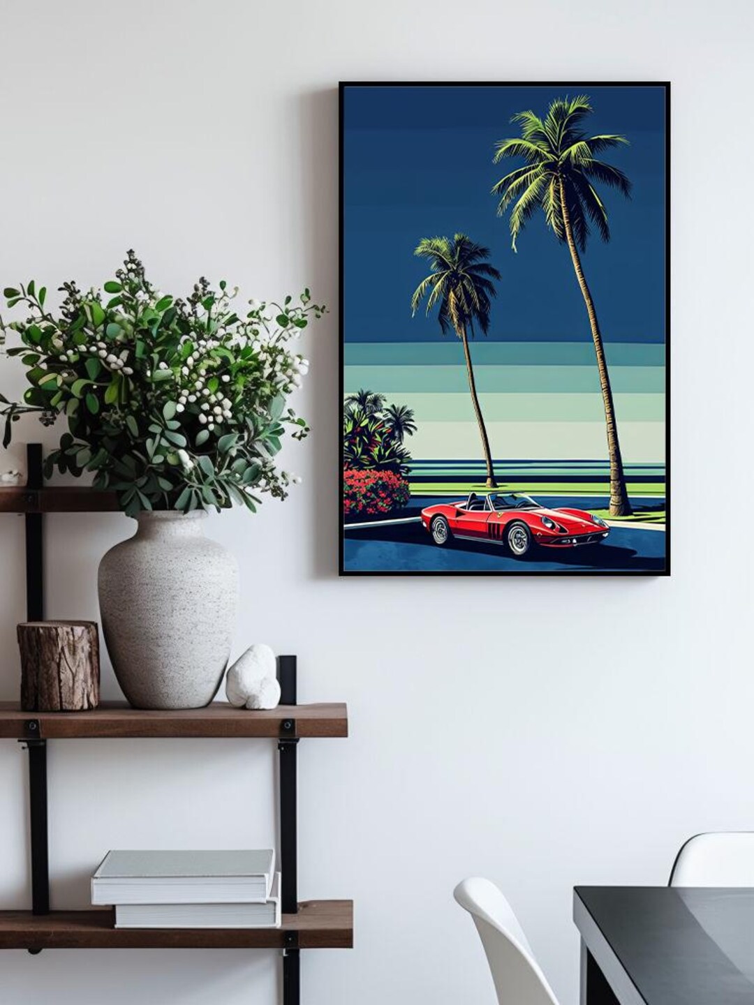 Vintage Retro Ferrari Classic Car on Beach With Palm Trees Wall Art ...