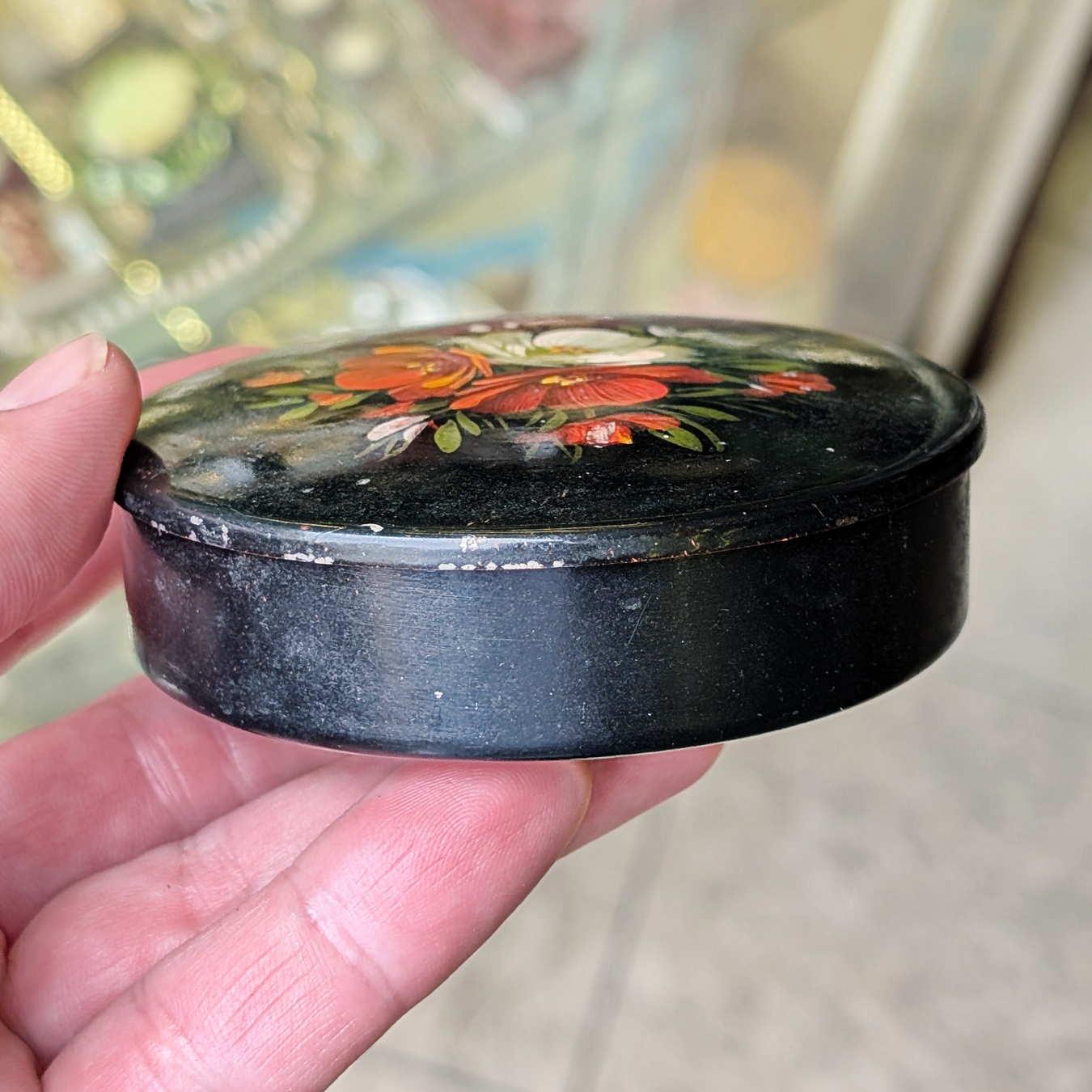Antique Metal Lacquered Tin Box With a Hand-painted Floral Motif - Etsy