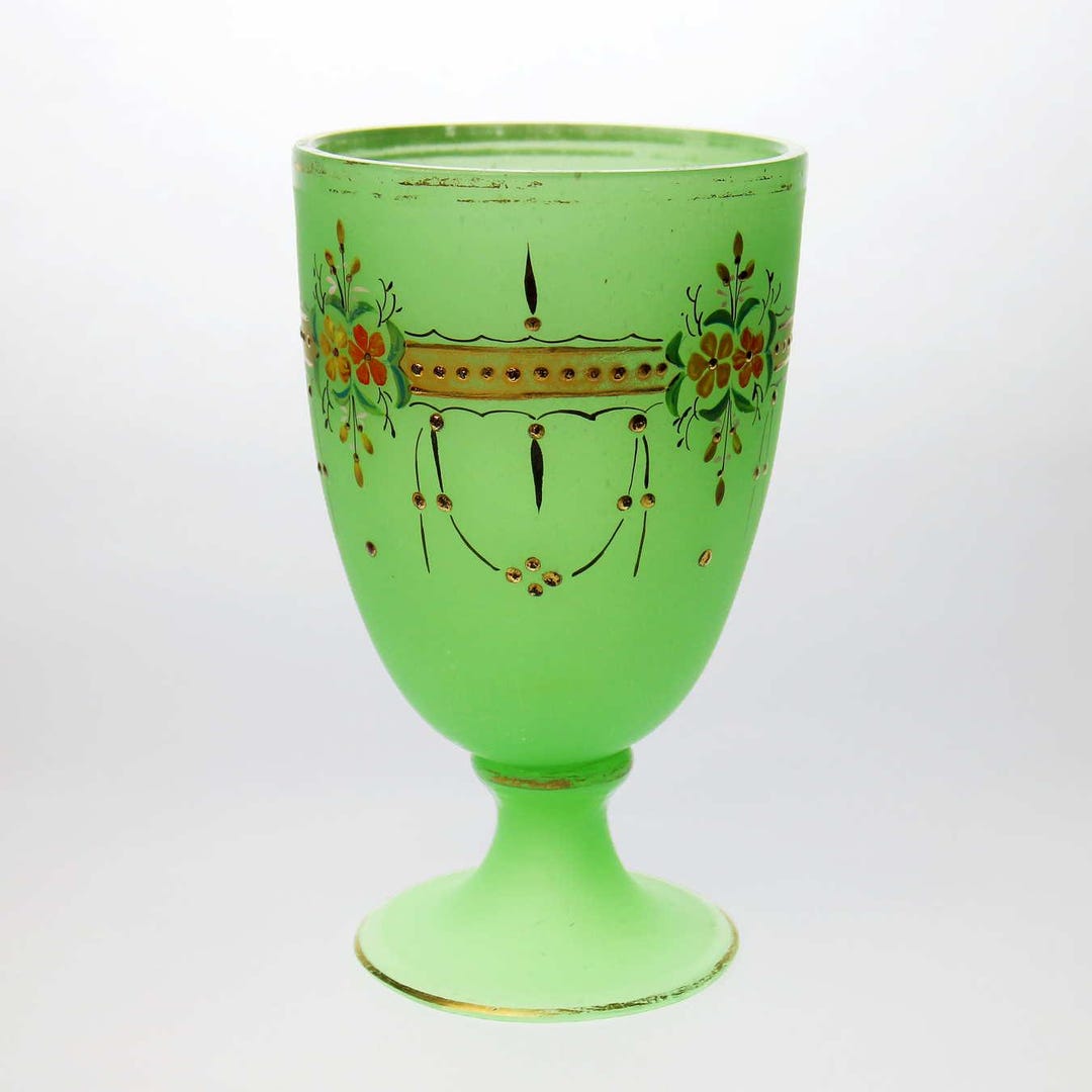 Art Nouveau Uranium Opaline Glass Stemmed Goblet, Bohemia - Around 1900 ...
