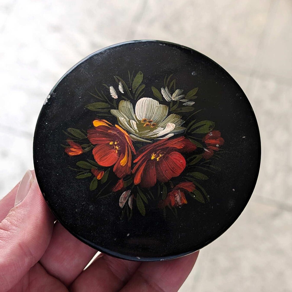 Antique Metal Lacquered Tin Box With a Hand-painted Floral Motif - Etsy