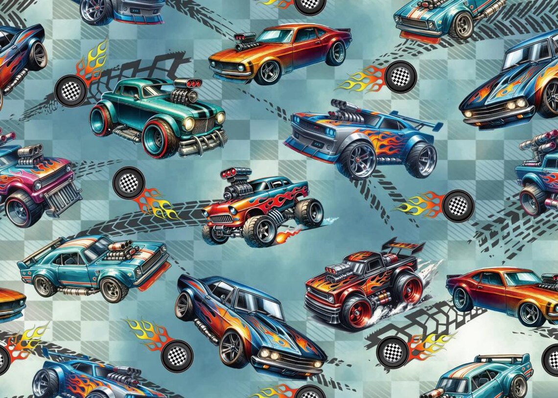 Hot Wheels Car Fabric Hot Race Car Fabric Cartoon Fabric 100% Cotton ...