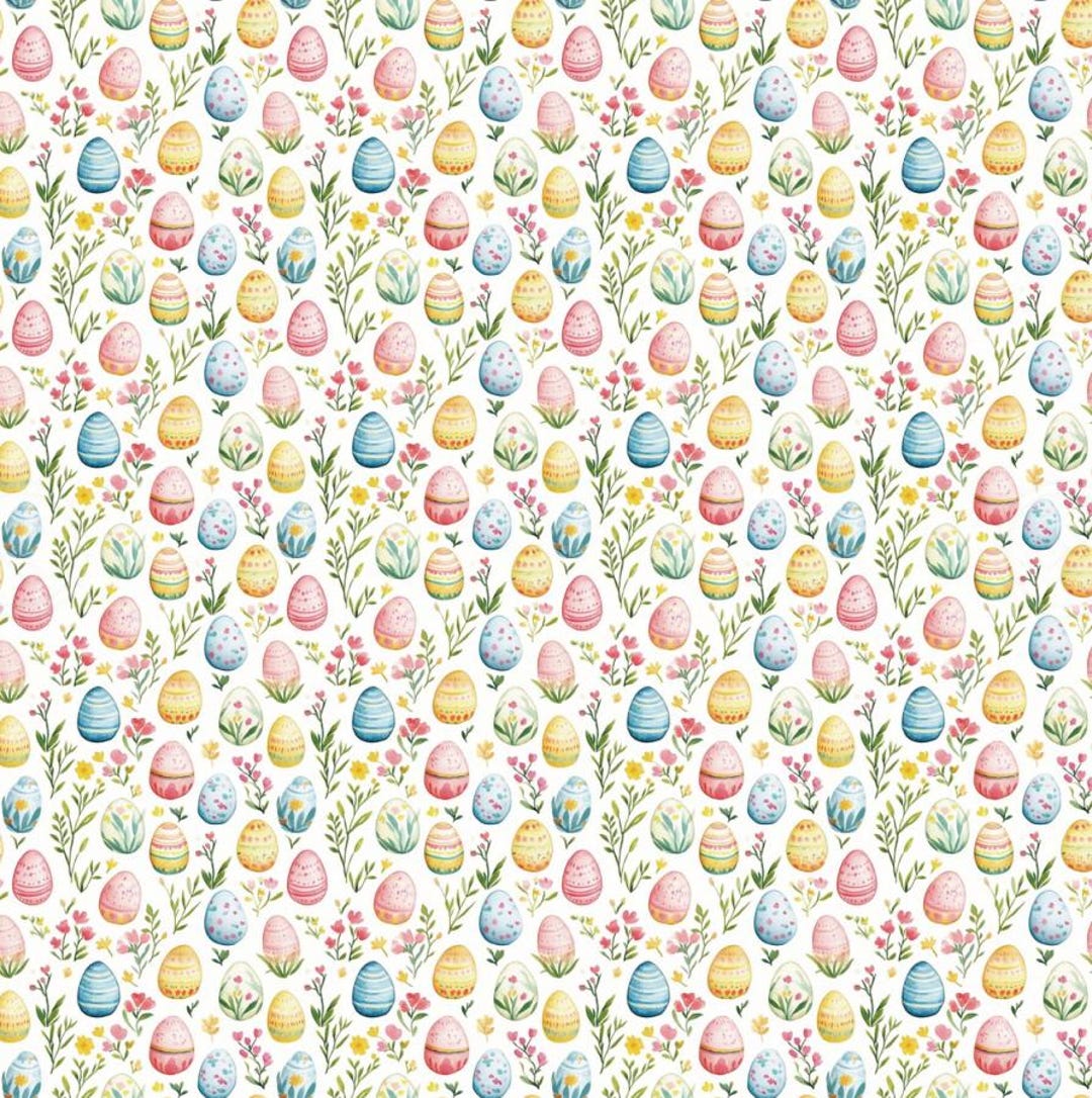 Bright Easter Eggs & Flowers Cotton Fabric, Watercolor Spring Egg Print ...