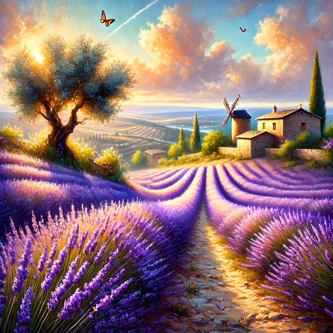 Lavender Field Art Print, Fine Art Landscape Print, Sunset Over ...