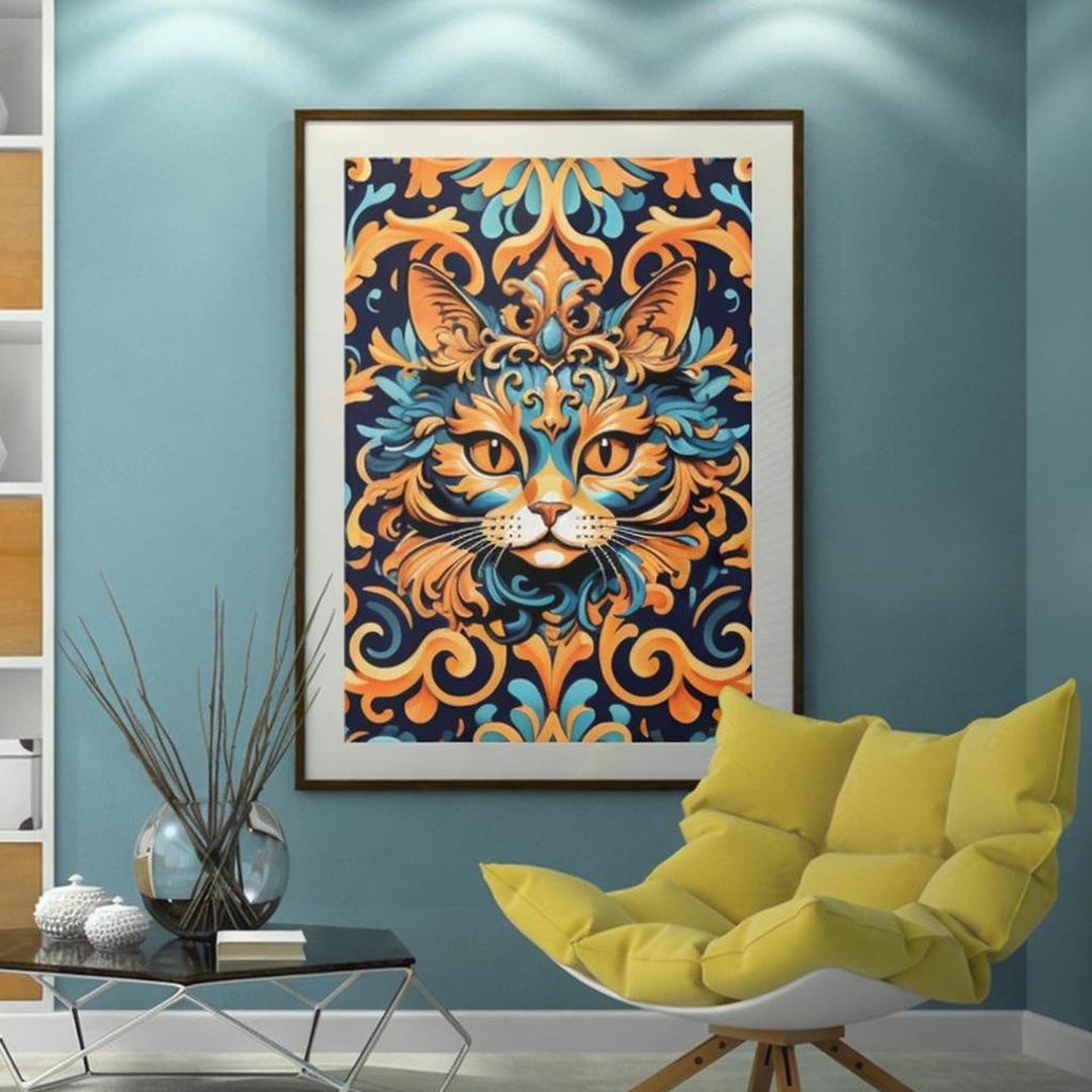 Artistic Cat - Baroque Gold, Printable Art, Interior Decoration, Feline ...