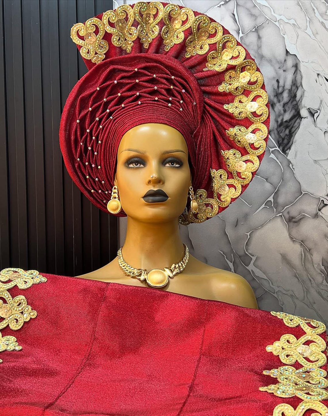 Autogele: Gold African Gele , Ready-to-wear Headtie - Adjustable Bridal ...