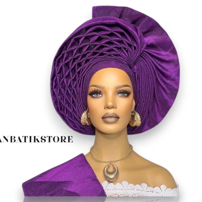 Aso-oke Fabric Autogele, Ready-to-wear Gele, Nigerian Wedding Headwrap ...