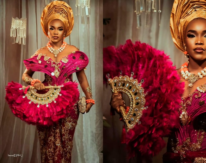 Nigerian, African Traditional Weddings Bridal Feather Hand Fan. Classic ...