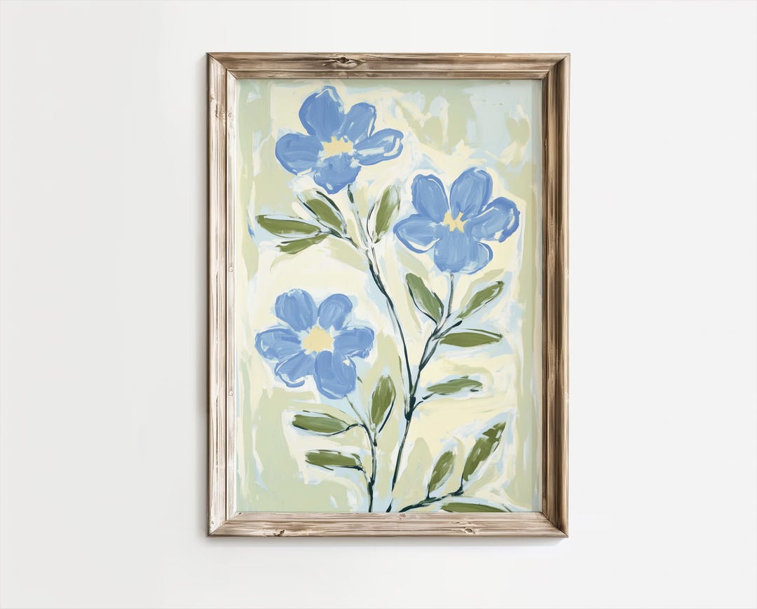 Blue Floral Wall Art | Modern Southern Print (digital Download) - Etsy