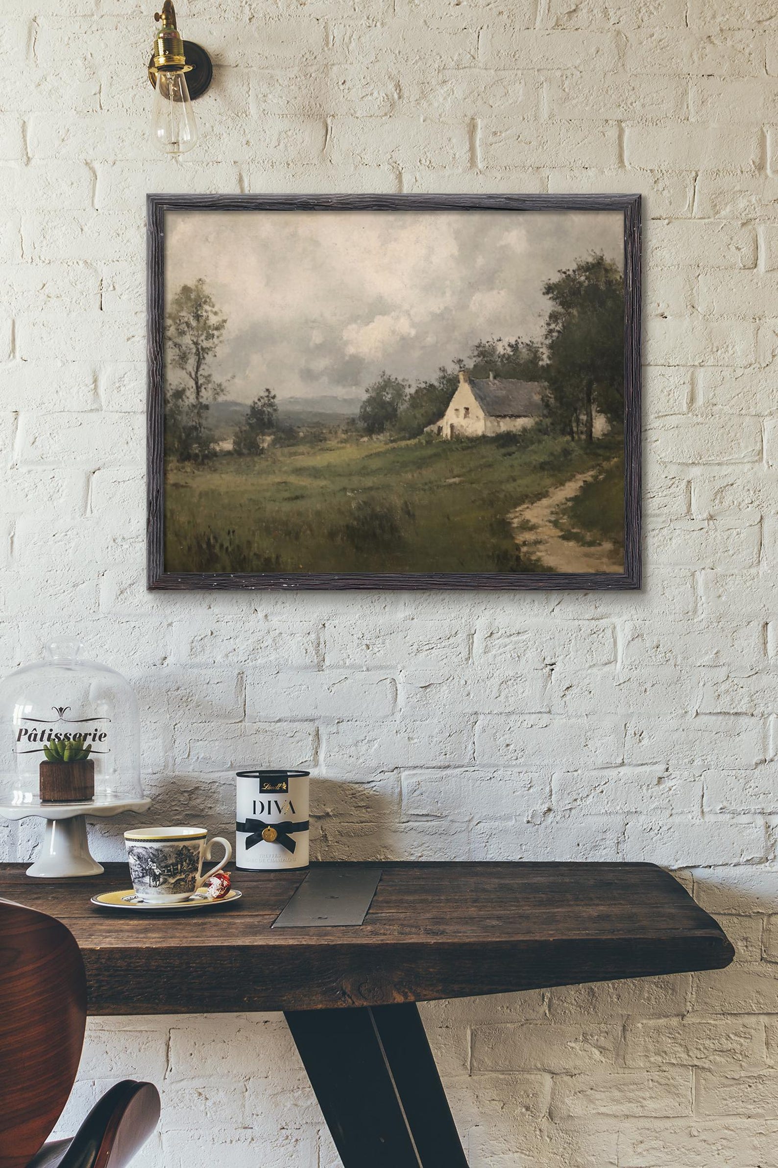 PRINTABLE Cozy Country Landscape Art | Vintage Print Cottagecore Wall ...