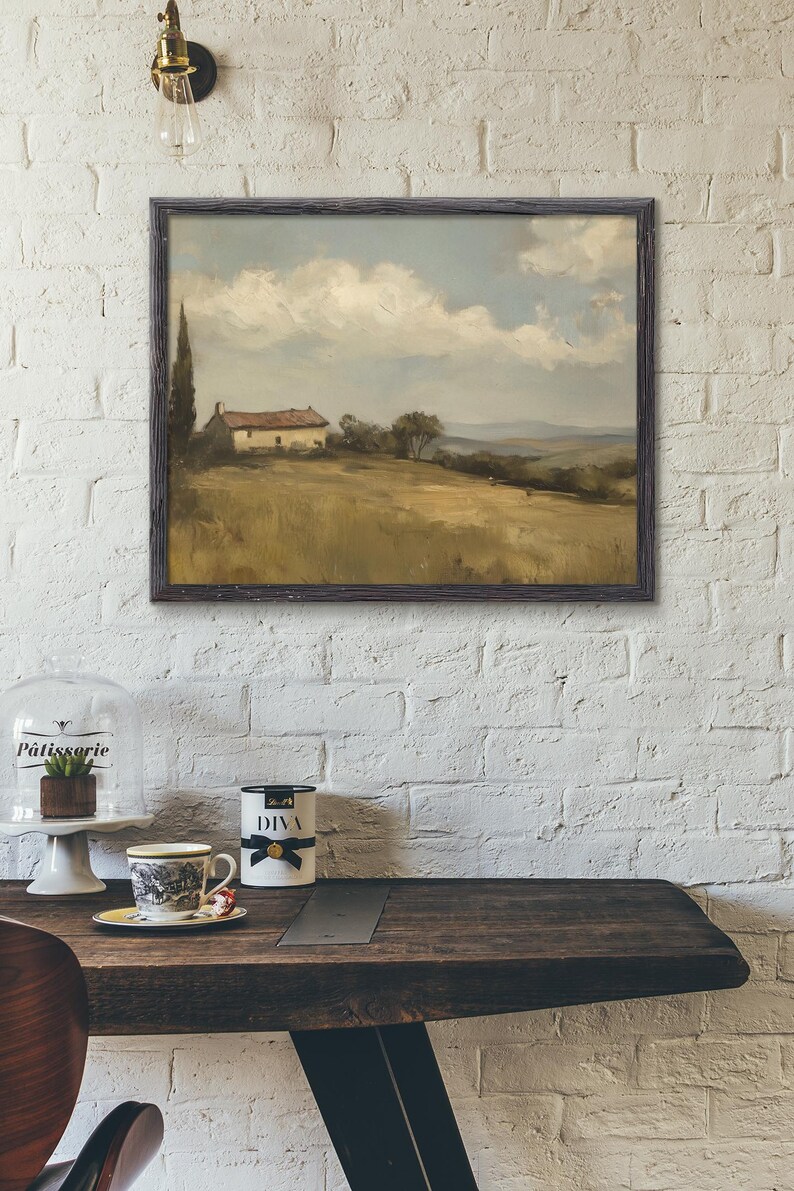 Vintage Farmhouse Landscape Print | Antique Country Scenery (digital ...
