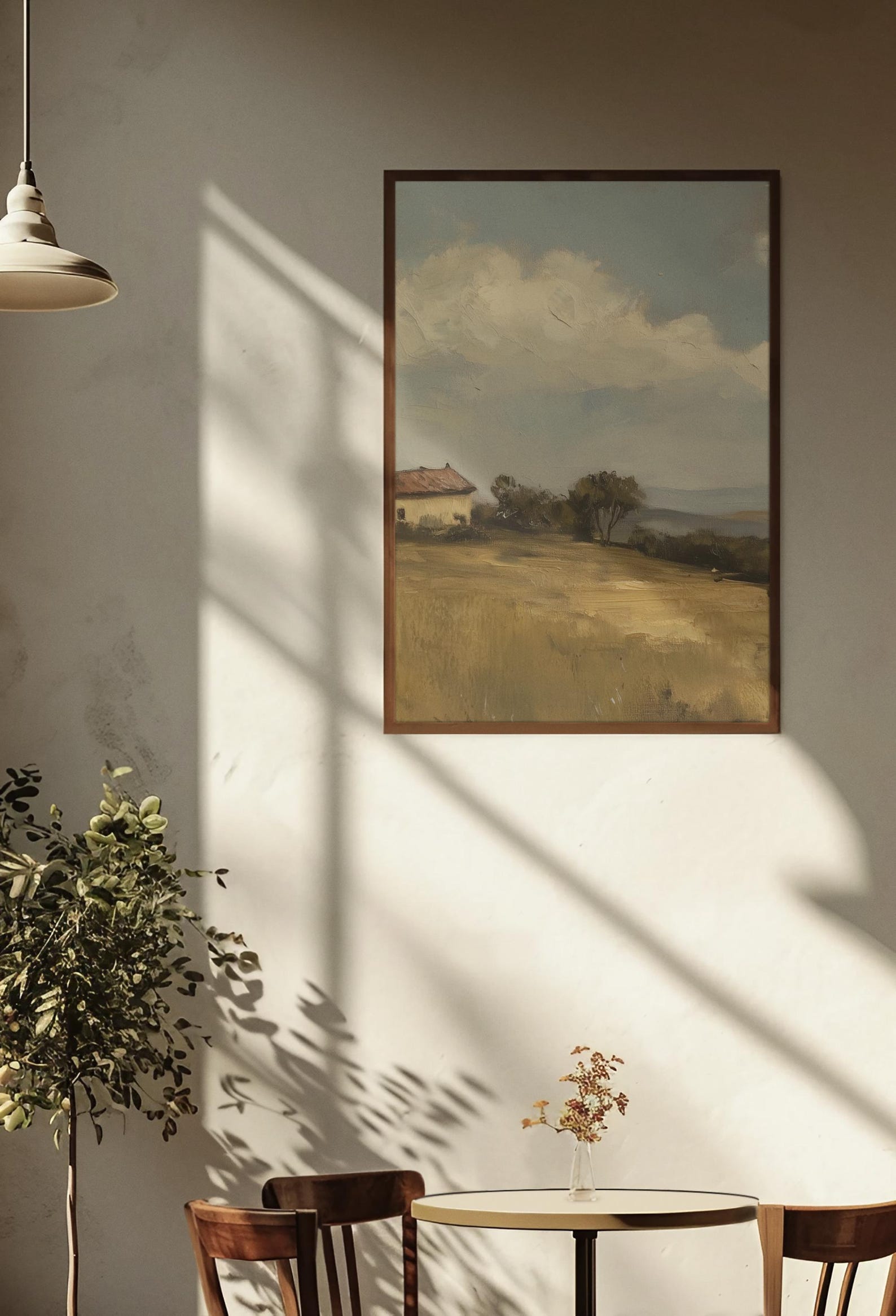 Vintage Farmhouse Landscape Print | Antique Country Scenery (digital ...