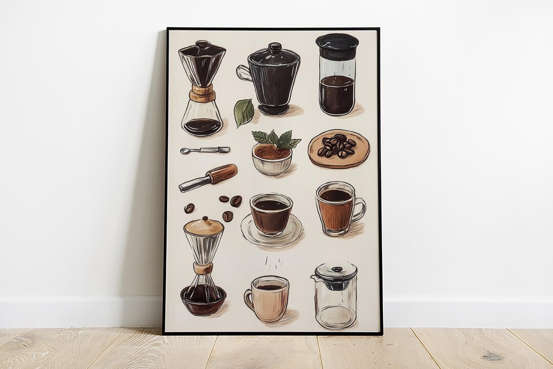 Retro Coffee Chart Kitchen Print | Coffee Bar Art | Vintage Cafe Wall ...