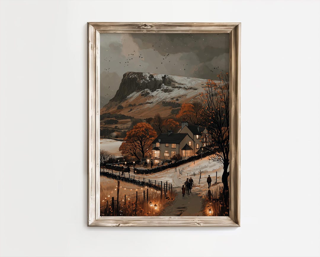 Cozy Lake District Winter Art Print | Snowy Landscape Watercolour ...