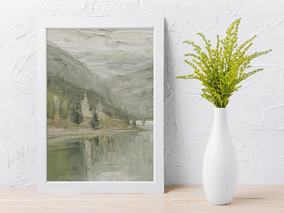 Neutral Green Seascape Painting | Vintage Coastal Wall Art (digital ...