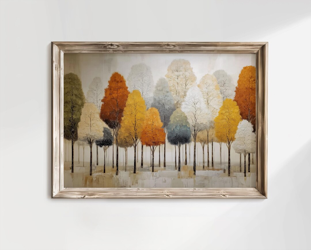 Vintage Autumn Trees Print | Rustic Fall Landscape Wall Art | Farmhouse ...