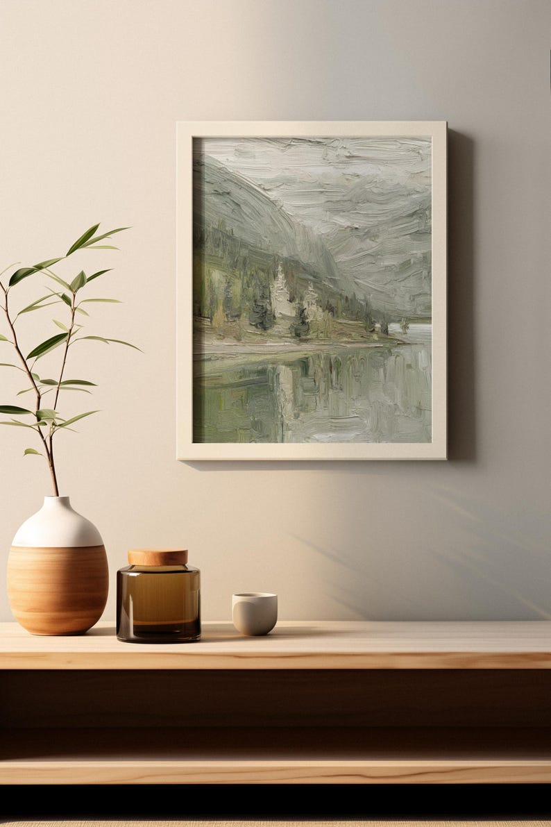 Neutral Green Seascape Painting | Vintage Coastal Wall Art (digital ...