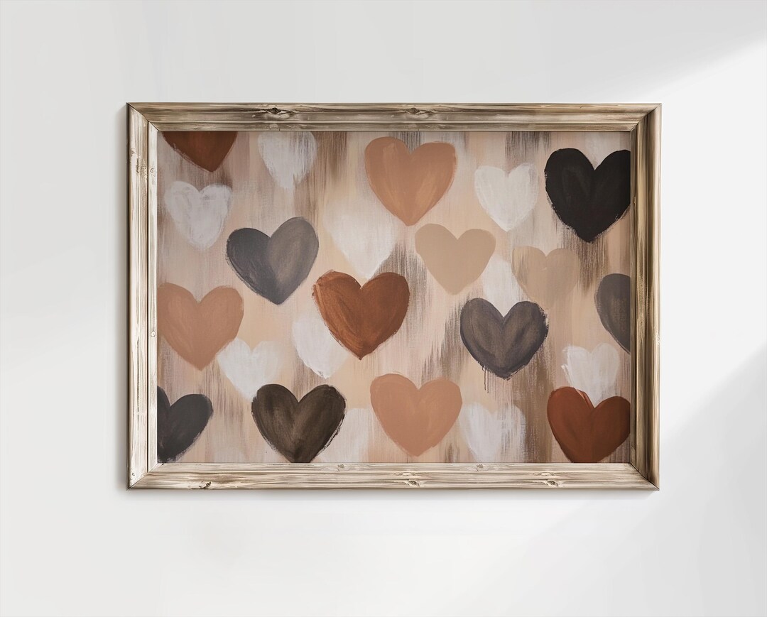 Neutral Hearts Painting | Vintage Boho Wall Art (digital Download) - Etsy