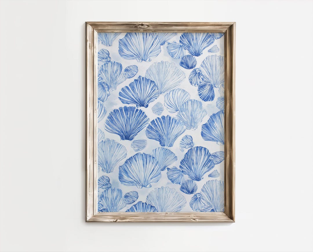 Blue Seashell Print | Coastal Beach House Decor (digital Download) - Etsy