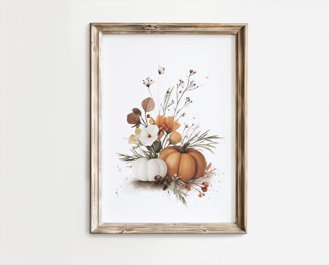 Autumn Pumpkin Wall Art | Fall Floral Print | Cozy Cottagecore Autumn ...