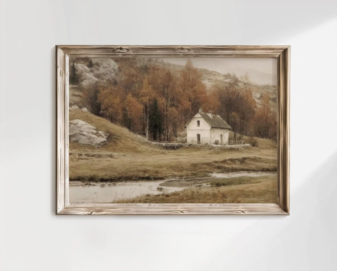 Fall Landscape Oil Painting | Rustic Farmhouse Cottage Decor (digital ...