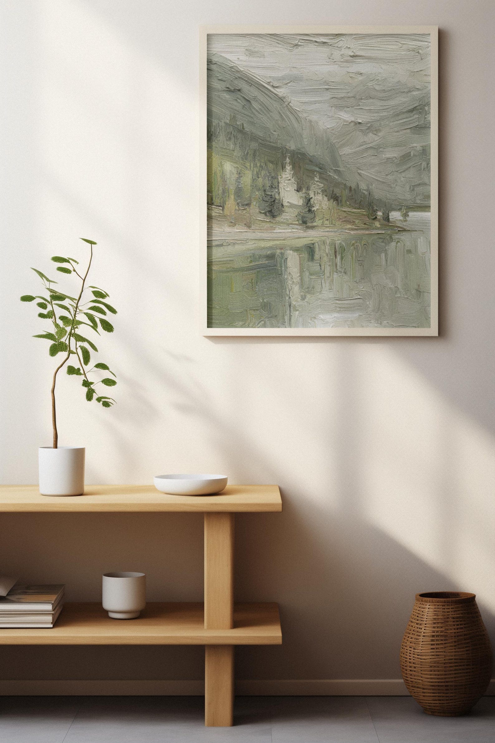 Neutral Green Seascape Painting | Vintage Coastal Wall Art (digital ...