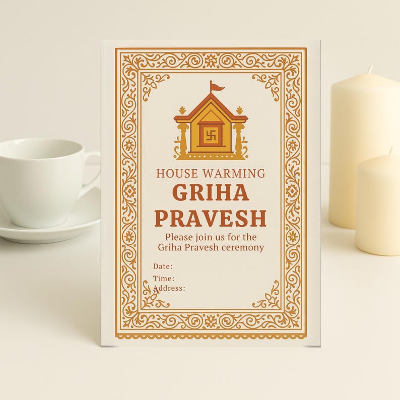 Griha Pravesh Invitation Canva Template Editable Housewarming Pooja ...