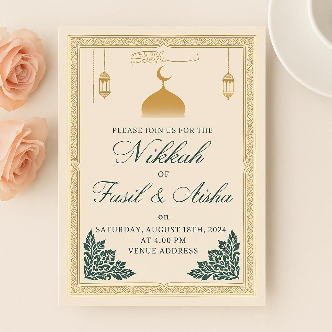 Editable Nikah Invitation Template Canva Islamic Wedding Card Digital ...