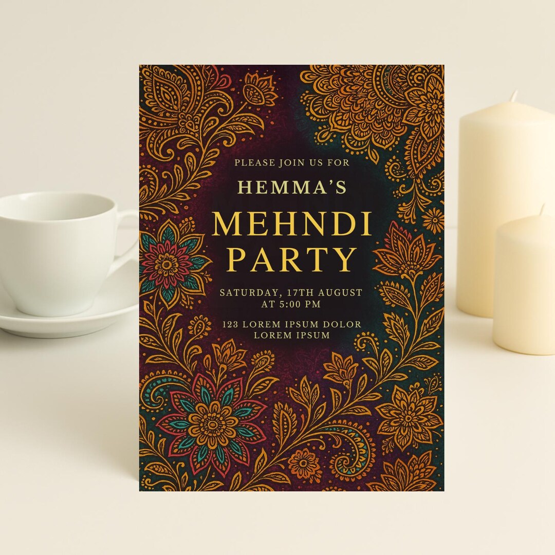 Mehndi Henna Party Invitation Canva Template Editable Desi Pre-wedding ...